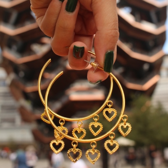 Jewelry | New Large Gold Hoops Heart Round Big | Poshmark